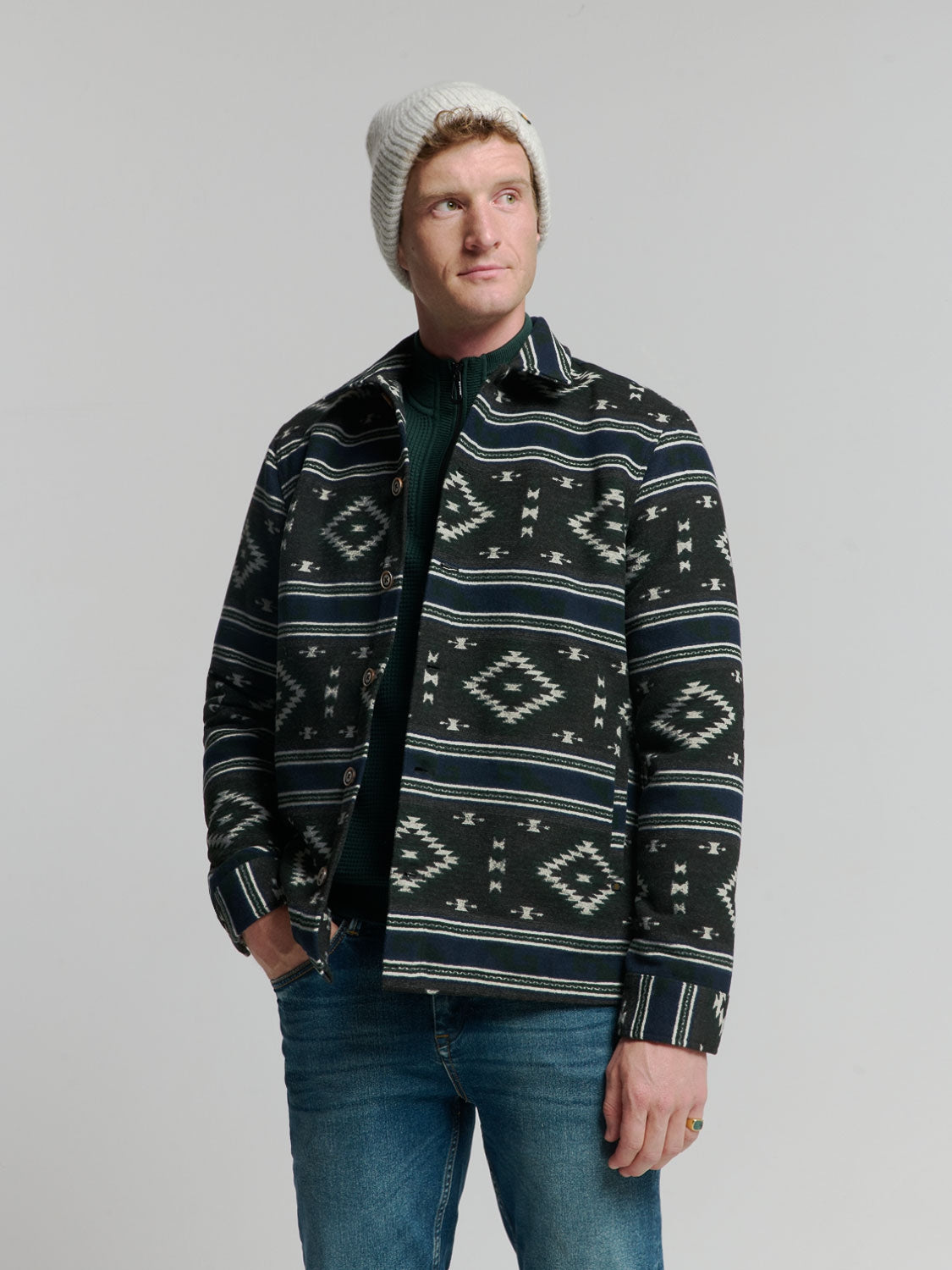 Aztec Pattern Overshirt with Button Closure: Modern Design and Comfort
